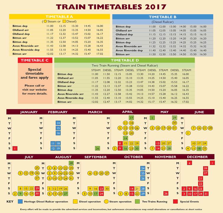 Timetable - Avon Valley Railway