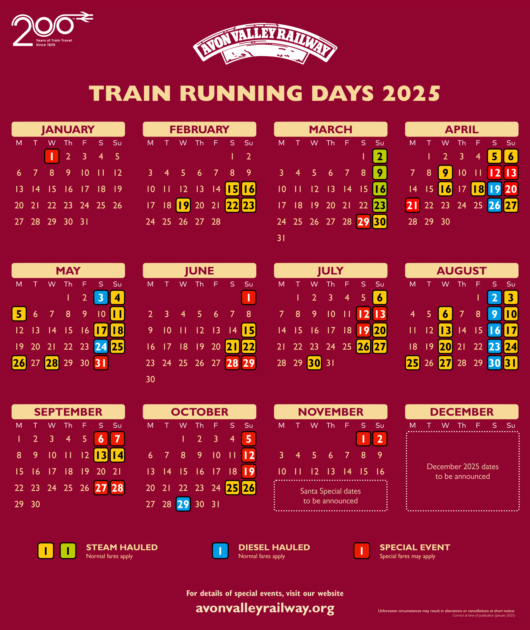 Timetable - Avon Valley Railway